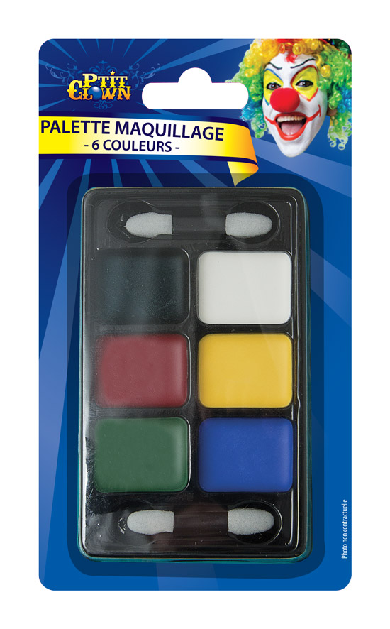 Fard gras - palette 6 couleurs (1 gr) + 2 applicateurs - Hapy-Com